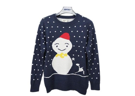 Custom Womens Ugly Christmas Sweater Acrylic Jacquard Knitted Navy Colour O Neck