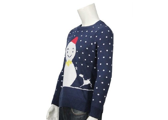 Custom Womens Ugly Christmas Sweater Acrylic Jacquard Knitted Navy Colour O Neck