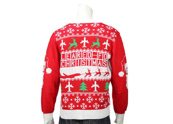 Red Knitted Round Neck Office Ugly Christmas Sweater Long Sleeve Jacquard Pattern