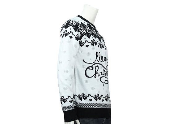 Grey And Black Merry Christmas Logo Jacquard Soft Ugly Christmas Sweater For Mens