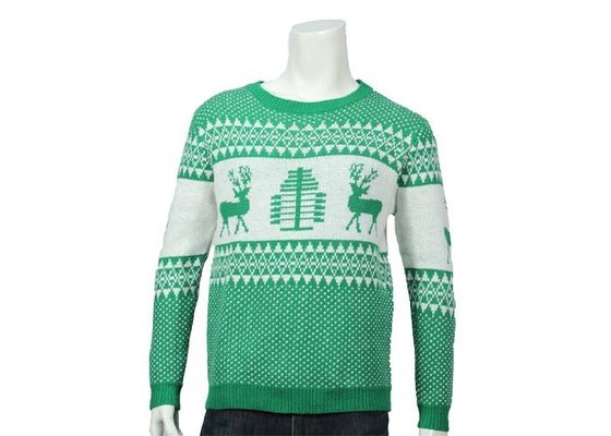 Men's Winter Green Cotton Long Sleeve Holiday Reindeer Ugly Christmas Sweater