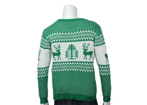 Men's Winter Green Cotton Long Sleeve Holiday Reindeer Ugly Christmas Sweater