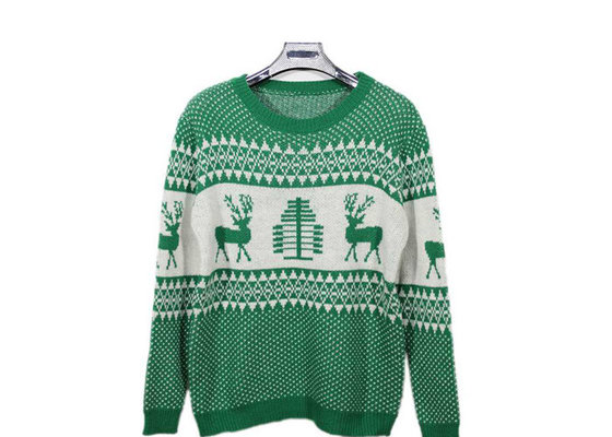 Men's Winter Green Cotton Long Sleeve Holiday Reindeer Ugly Christmas Sweater