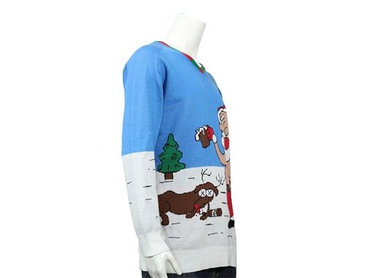 Funny Drunk Santa Claus Acrylic Ugly Christmas Sweaters V Neck Jacquard Knitted
