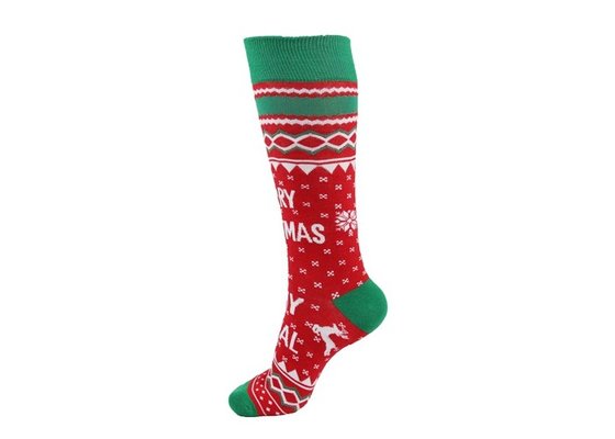 Red Marry Knitted Absorb Sweat Winter Socks , Cozy Christmas Socks For Adults