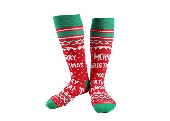 Red Marry Knitted Absorb Sweat Winter Socks , Cozy Christmas Socks For Adults