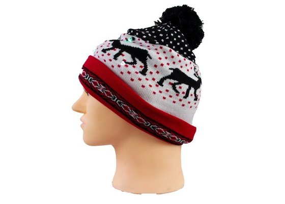 Acrylic Reindeer Pattern Warm Winter Accessories LED Light Knitted Christmas Hat