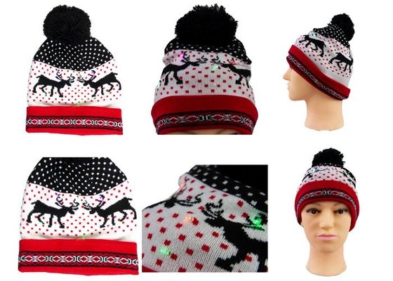 Acrylic Reindeer Pattern Warm Winter Accessories LED Light Knitted Christmas Hat