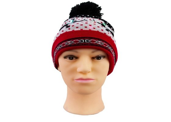 Acrylic Reindeer Pattern Warm Winter Accessories LED Light Knitted Christmas Hat