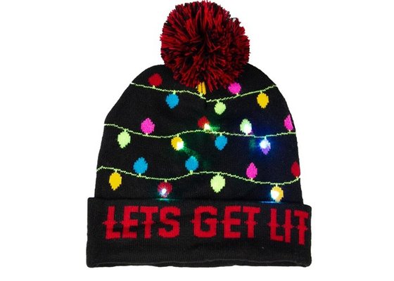 Custom Colorful Warm Winter Accessories Cozy Cotton Christmas Beanie With Light