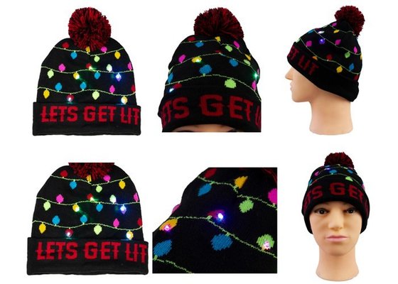 Custom Colorful Warm Winter Accessories Cozy Cotton Christmas Beanie With Light