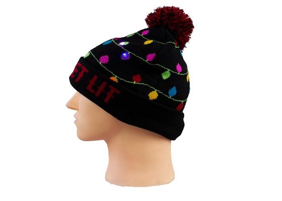 Custom Colorful Warm Winter Accessories Cozy Cotton Christmas Beanie With Light