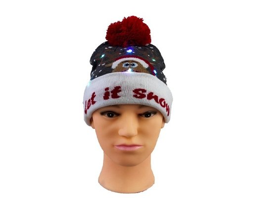 Grey Knitted 9GG Men Christmas Beanie Hats Lighted Pom Pom Ball For Christmas Day