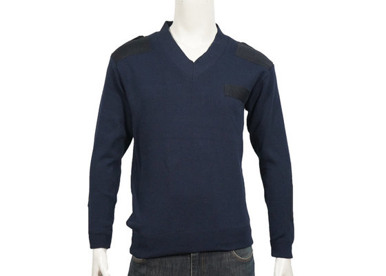 V Neck Soft Polyester Blended Army Knit Sweater Pullover In British Style
