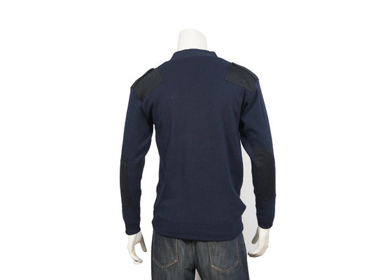 V Neck Soft Polyester Blended Army Knit Sweater Pullover In British Style