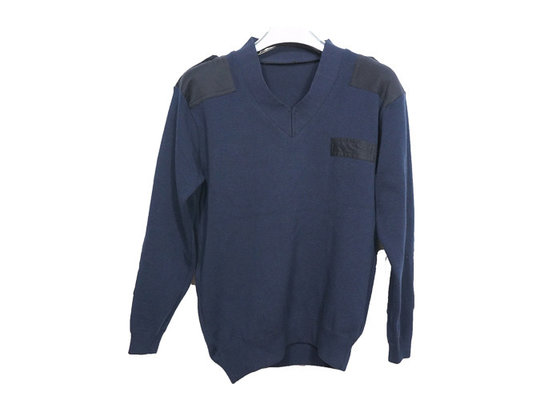 V Neck Soft Polyester Blended Army Knit Sweater Pullover In British Style