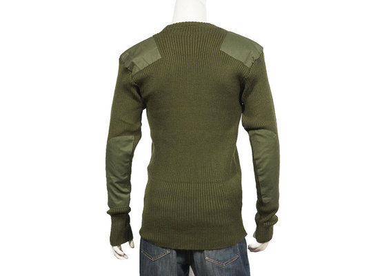Heavy Duty Police Thick Pullover Sweaters , Brown Military Sweater With Elbow Patch
