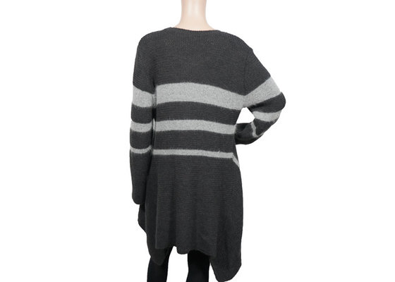 Grey Cotton 12 Gauge Striped Pattern Women Sweater Round Collar Long For Autumn