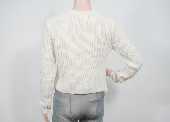 Custom Thick Keep Warm Cable Knit Sweater Womens Acrylic White Pullover Style