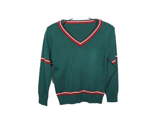 Primary School Uniform Sweaters , School Dress Sweater Green Anti - Shrink
