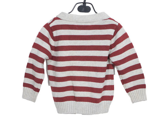 Red Striped Long Sleeve Kids Knit Sweater Button Cardigan With Embroidery