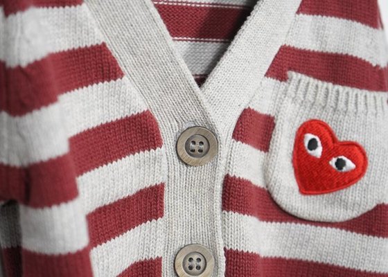 Red Striped Long Sleeve Kids Knit Sweater Button Cardigan With Embroidery
