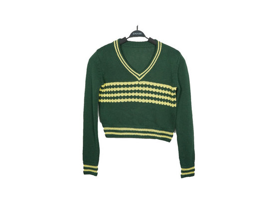 British V Neck Green Pattern Boys Knit Sweater Children Pullover Clothing