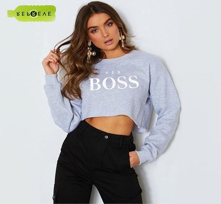 Print Long Sleeve Pullover Exposed Navel Sustainable Sweatshirt