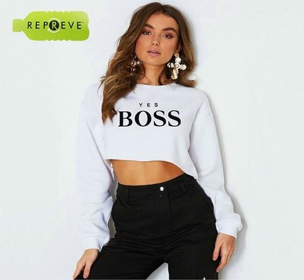 Print Long Sleeve Pullover Exposed Navel Sustainable Sweatshirt