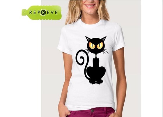 Polyester And Cotton Cat Printed 62cm Sustainable White T Shirt