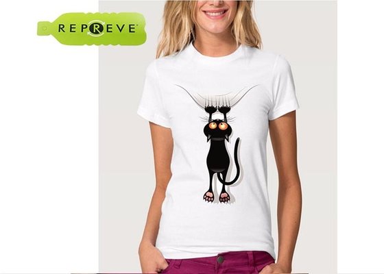 Polyester And Cotton Cat Printed 62cm Sustainable White T Shirt