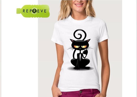 Polyester And Cotton Cat Printed 62cm Sustainable White T Shirt
