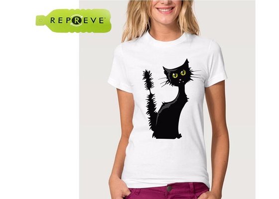 Polyester And Cotton Cat Printed 62cm Sustainable White T Shirt
