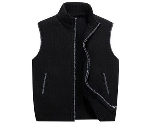 Stand Collar Thick Knit Cardigan Sleeveless Sweater Vests