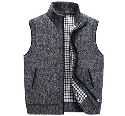 Stand Collar Thick Knit Cardigan Sleeveless Sweater Vests