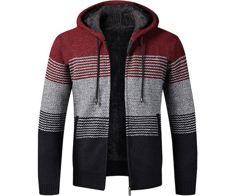 M L Youth Plush Loose Hooded Cardigan Knitted Sweater