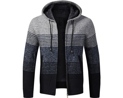 M L Youth Plush Loose Hooded Cardigan Knitted Sweater