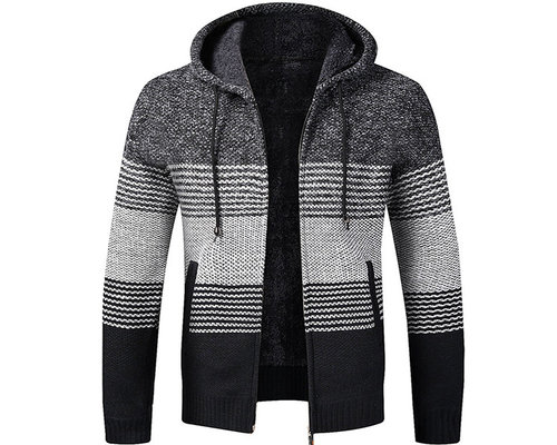 M L Youth Plush Loose Hooded Cardigan Knitted Sweater