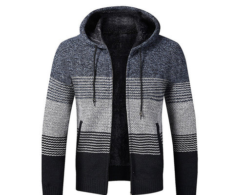 M L Youth Plush Loose Hooded Cardigan Knitted Sweater