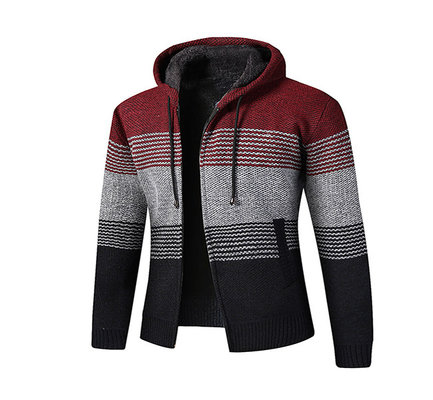 M L Youth Plush Loose Hooded Cardigan Knitted Sweater
