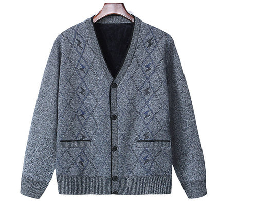 Plain V Neck Cardigan Argyle Pattern Embroidery Sweater