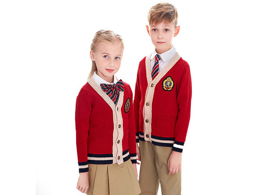 V - de School Eenvormige Sweaters van de hals Lange Koker 110cm - 170cm Grootte met Rok