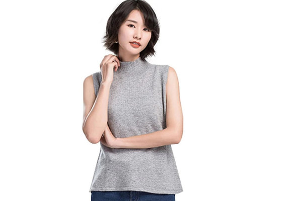 Maglia tricottata signore sciolte per le donne, alta maglia senza maniche del maglione di colore solido del collo