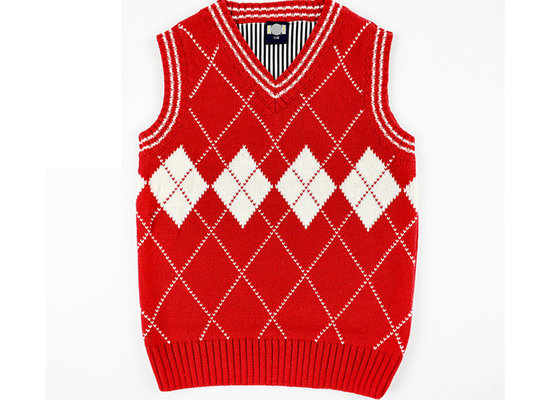 Maglia senza maniche dell'uniforme scolastico del jacquard, maglione del collo a V dell'uniforme scolastico del cotone