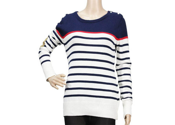 De klassieke Gestreepte Vrouwen breien de Halsknoop van de Sweater omhoog Slanke Geschikte Bemanning voor Dames
