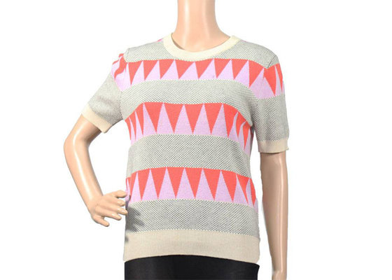 Breien de jacquard Hoogste Vrouwen de Halsverbindingsdraad van de Sweaterbemanning in Korte Koker voor Zomer