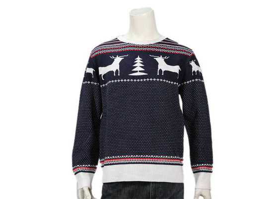 Mensen ‚S 100% van de Katoenen de Verbindingsdraad van de Kerstmistrui Rendierpijnboom in Vavy en Wit