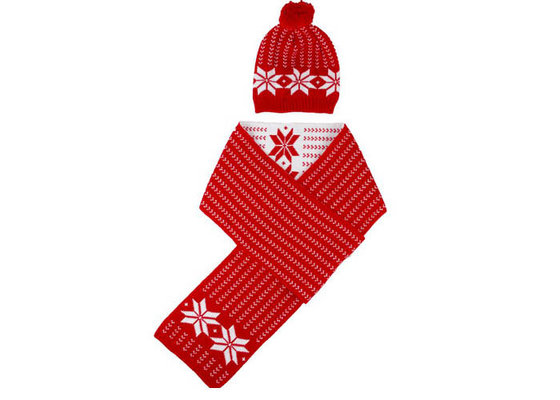 Καθαρά ακρυλικά κόκκινα Χριστούγεννα Beanie 12 εξαρτημάτων μετρητών θερμά χειμερινών και σύνολο μαντίλι