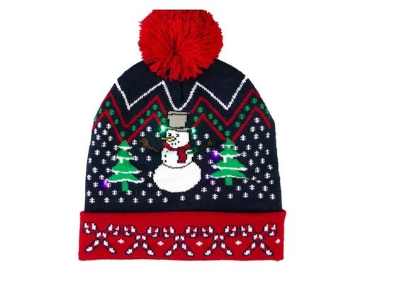 LEDライトが付いているアクリルおよび綿7のゲージの人のクリスマスの帽子のスノーマン パターン
