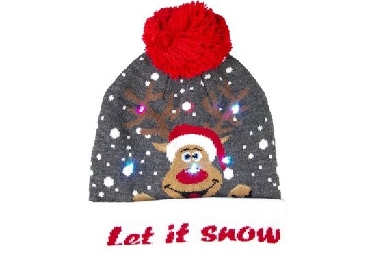 O cinza fez malha a bola iluminada chapéus de Pom Pom do Beanie do Natal dos homens 9GG para o dia de Natal